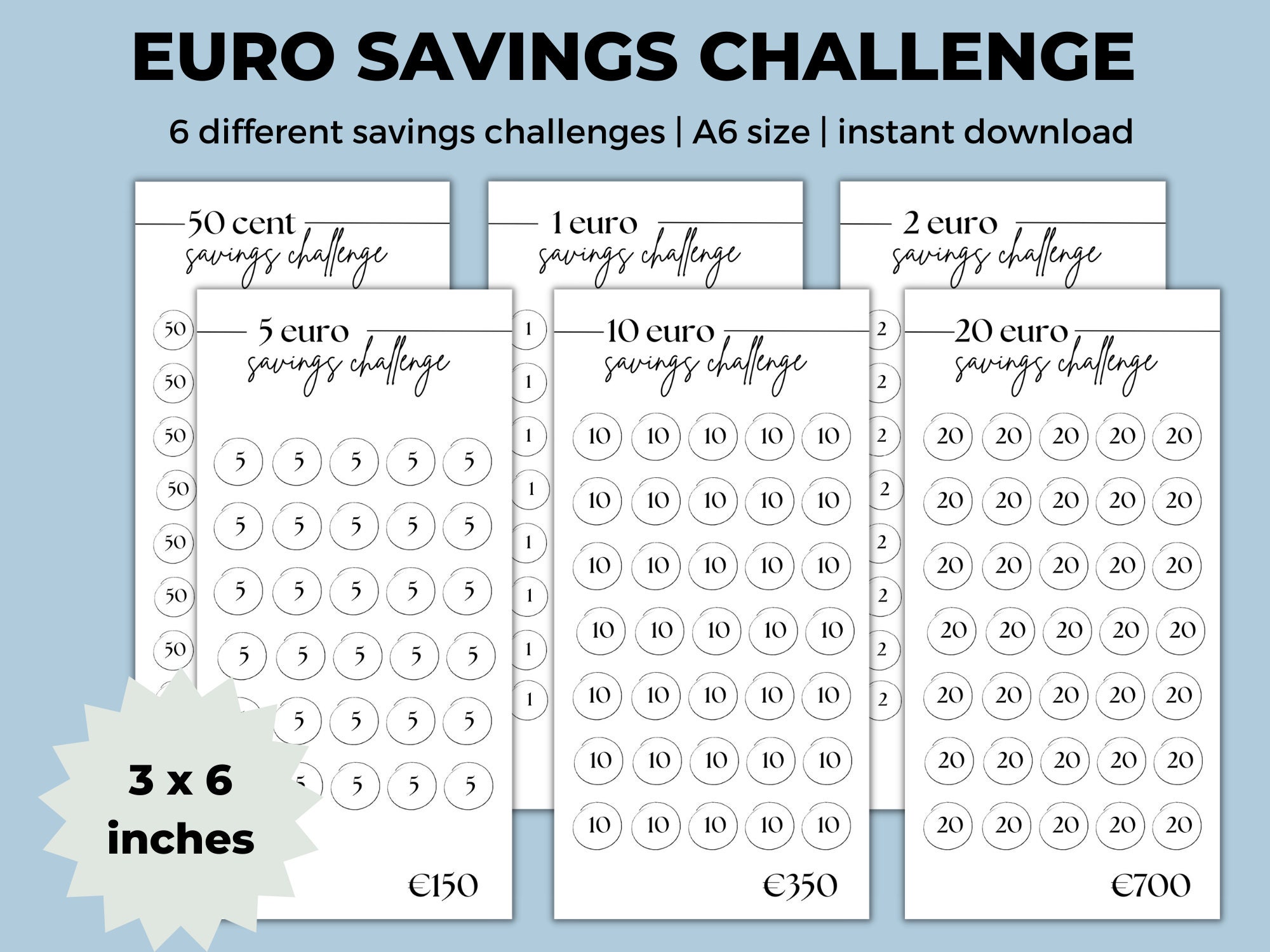 Euro Savings Challenge / Geld Sparen Challenge / 50 céntimos, 1 euro, 2 ...