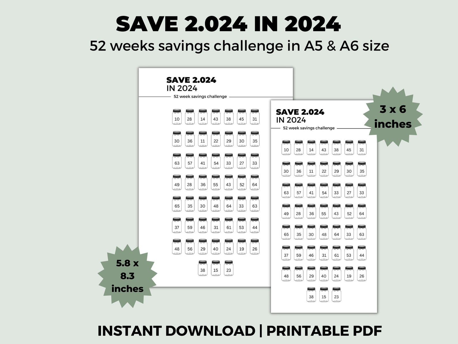 2024 Savings Challenge Save 2024 in 2024 A5 & Mini A6 52 Week Savings Challenge Printable Cash ...