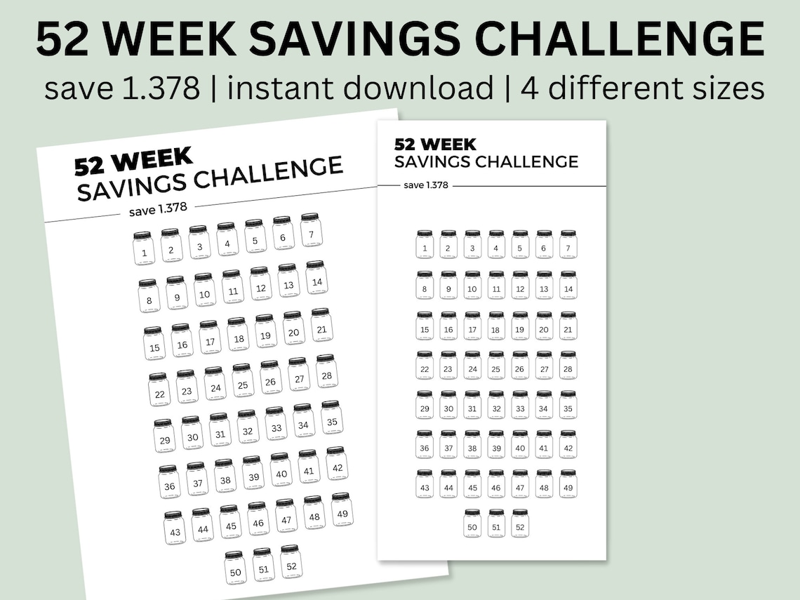 52 Week Savings Challenge Printable | for Binder, Envelope or Letter/a4 ...