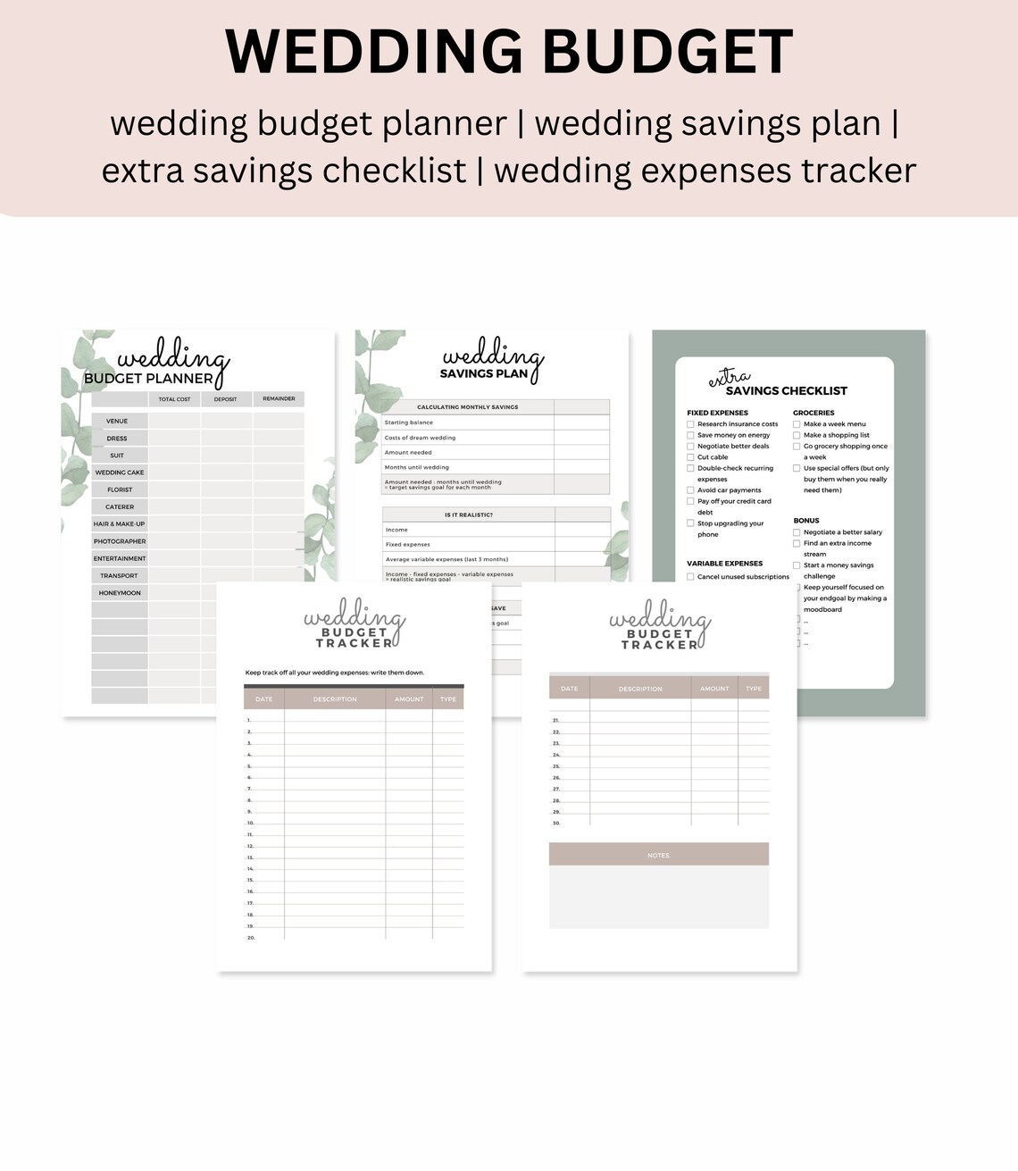 Wedding Savings Challenge Printable, Wedding Savings Tracker Bundle ...