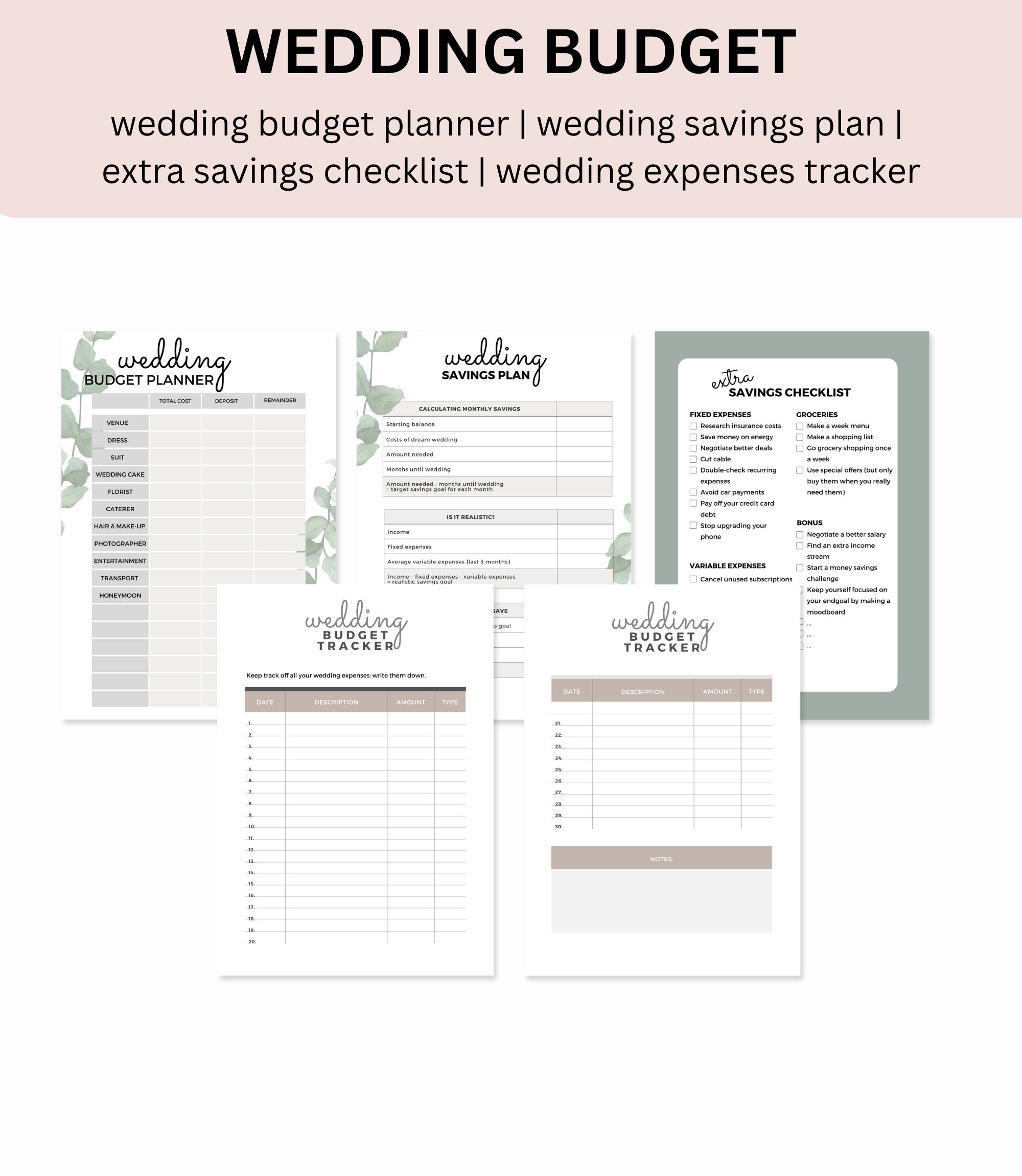 Wedding Savings Challenge Printable, Wedding Savings Tracker Bundle ...