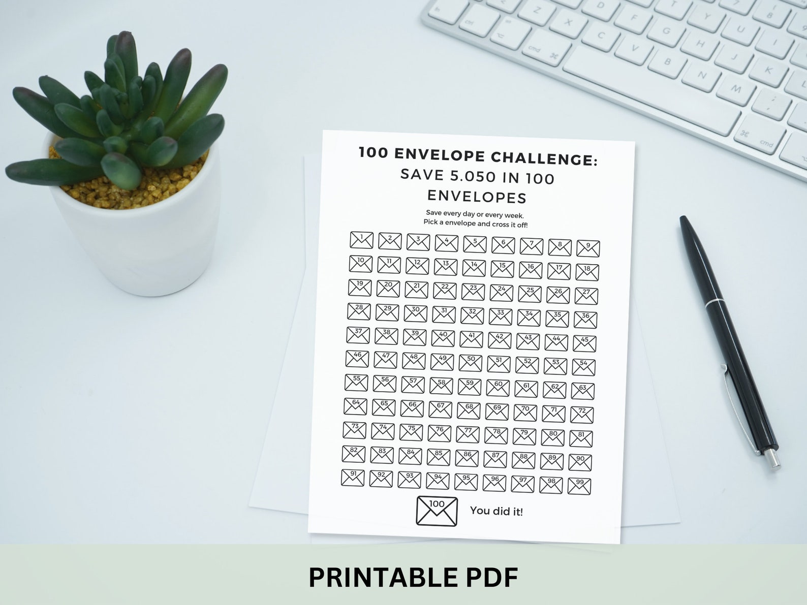 100 Envelope Challenge Printable, Envelope Saving Challenge, 100 Day ...