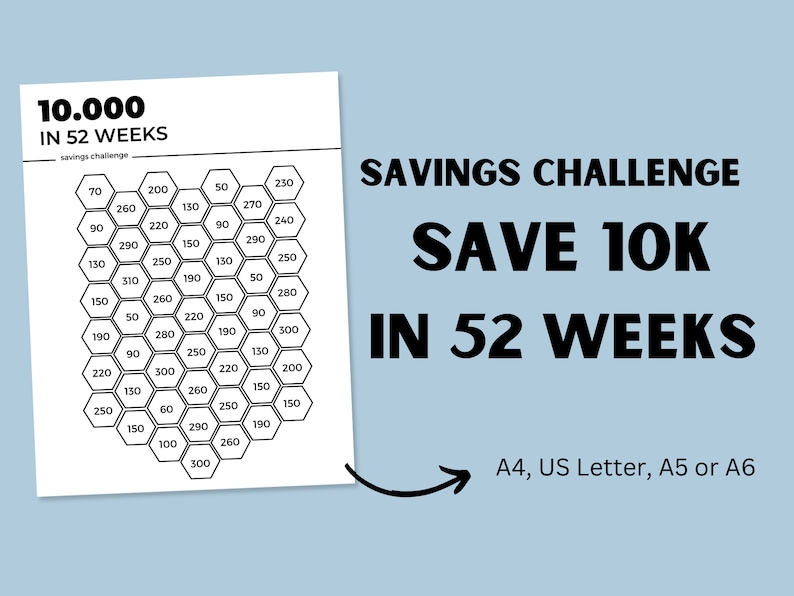 12 Month Savings Challenge Printable | Save 10K in 52 Weeks | Saving ...
