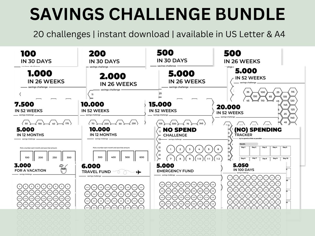 Savings Challenge Printable | Savings Challenge Bundle | 20 Different ...