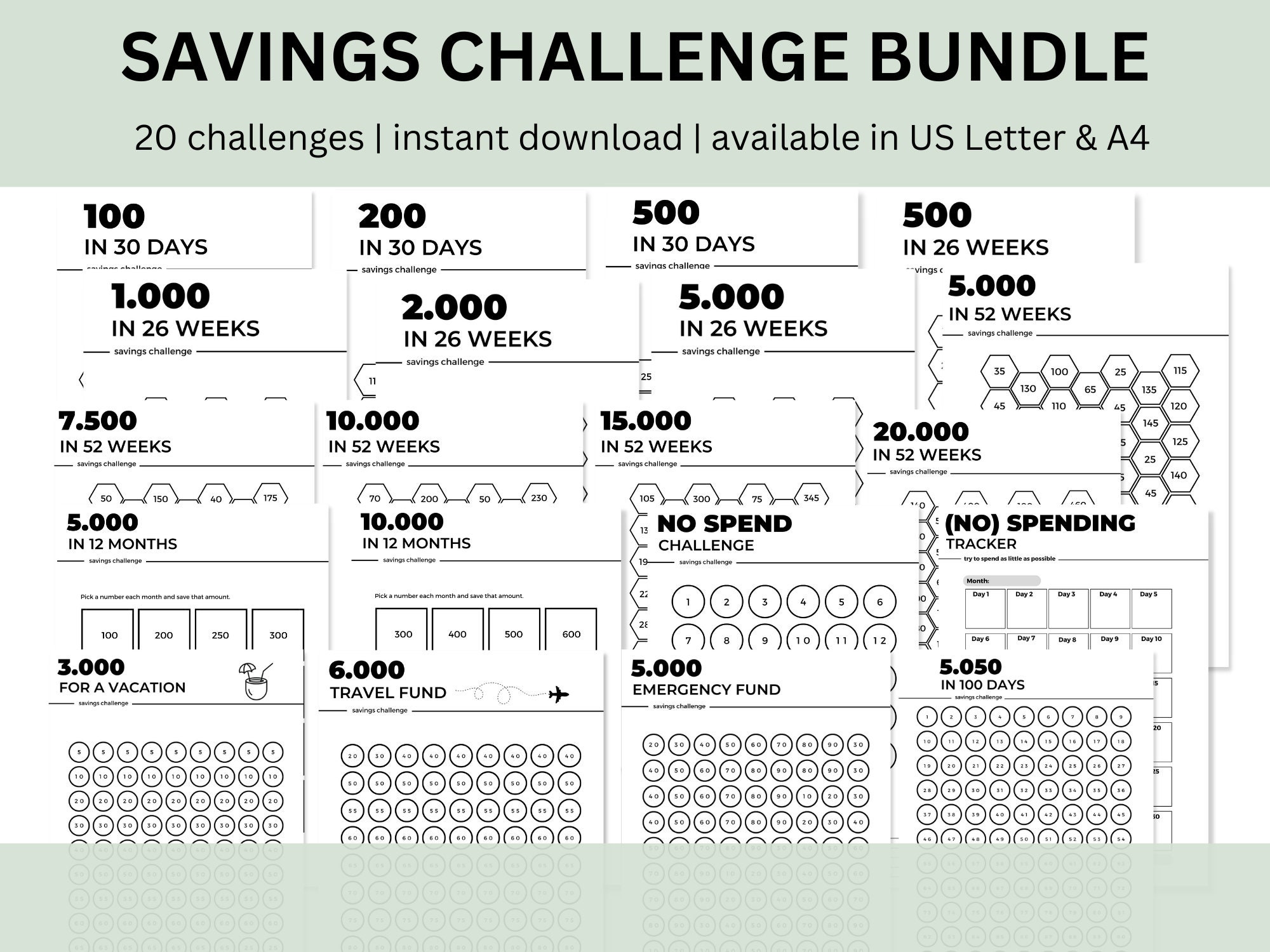 Savings Challenge Printable Savings Challenge Bundle 20 Different ...