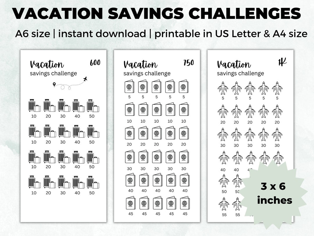 Vacation Savings Challenge A6 Printable for Envelope or Binder ...