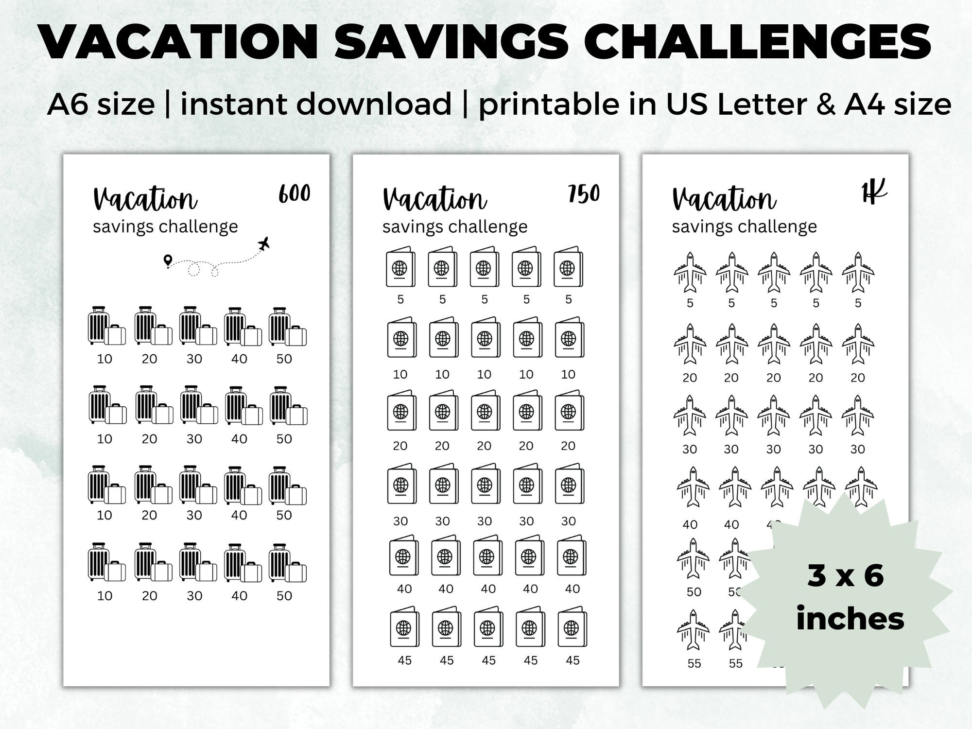 Vacation Savings Challenge A6 Printable for Envelope or Binder - Etsy
