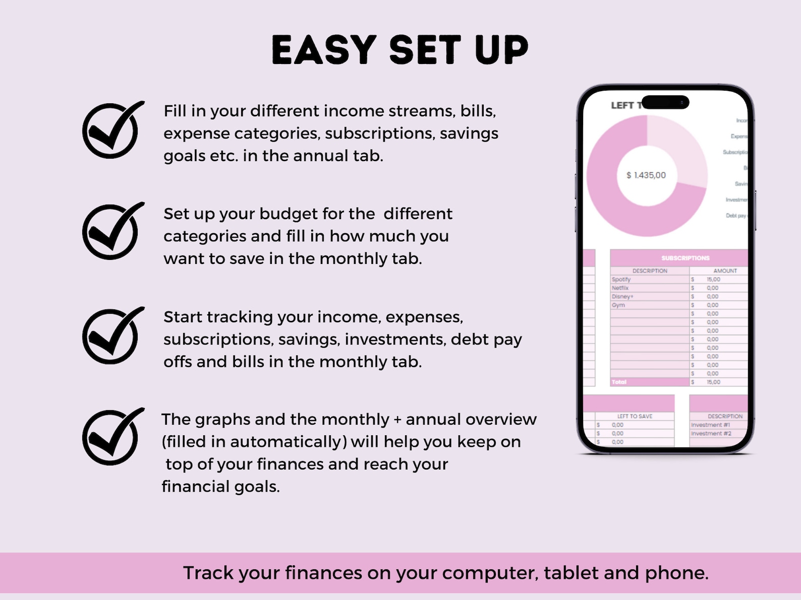 Pink Budget Spreadsheet for Google Sheets, Annual + Monthly Budget ...