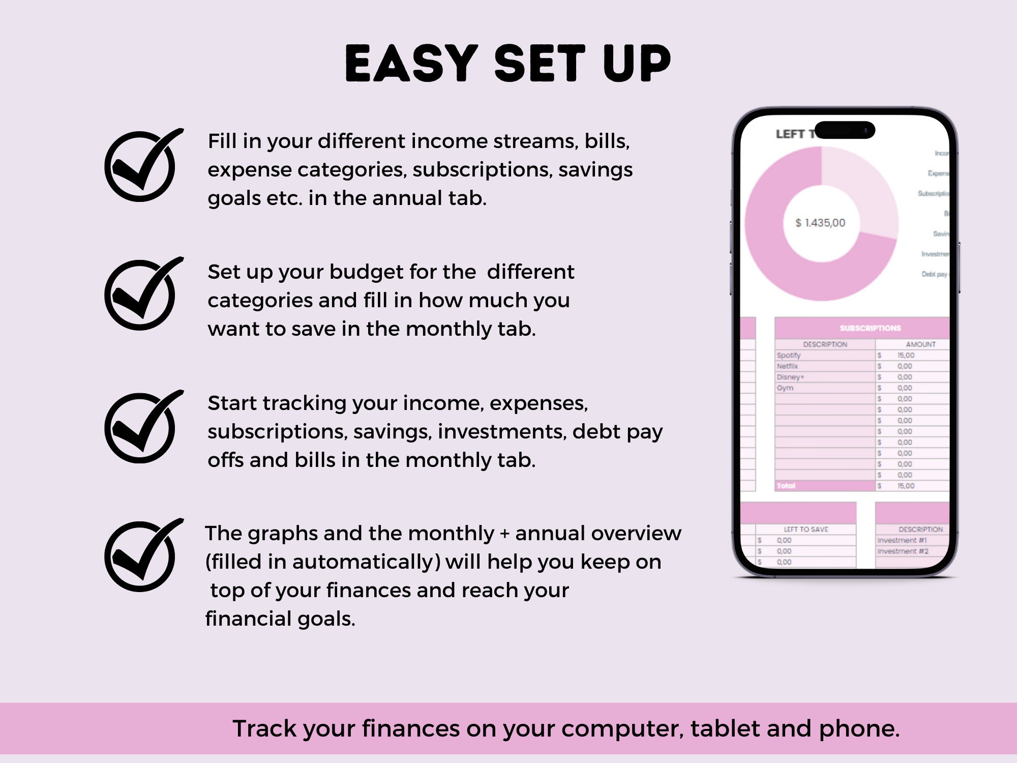 Pink Budget Spreadsheet for Google Sheets, Annual + Monthly Budget ...
