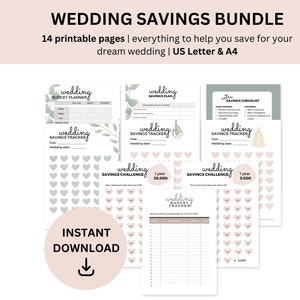Wedding Savings Challenge Printable, Wedding Savings Tracker Bundle ...