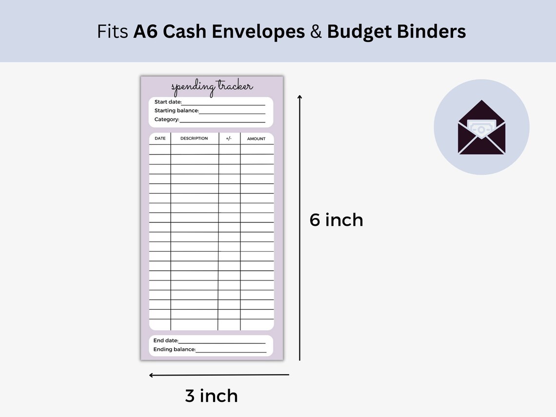 Cash Envelope Inserts | Budget Binder Inserts | A6 Spending Tracker ...
