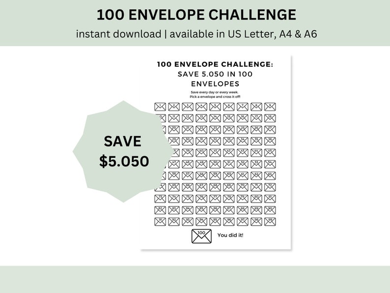 100 Envelope Challenge Printable, Envelope Saving Challenge, 100 Day ...