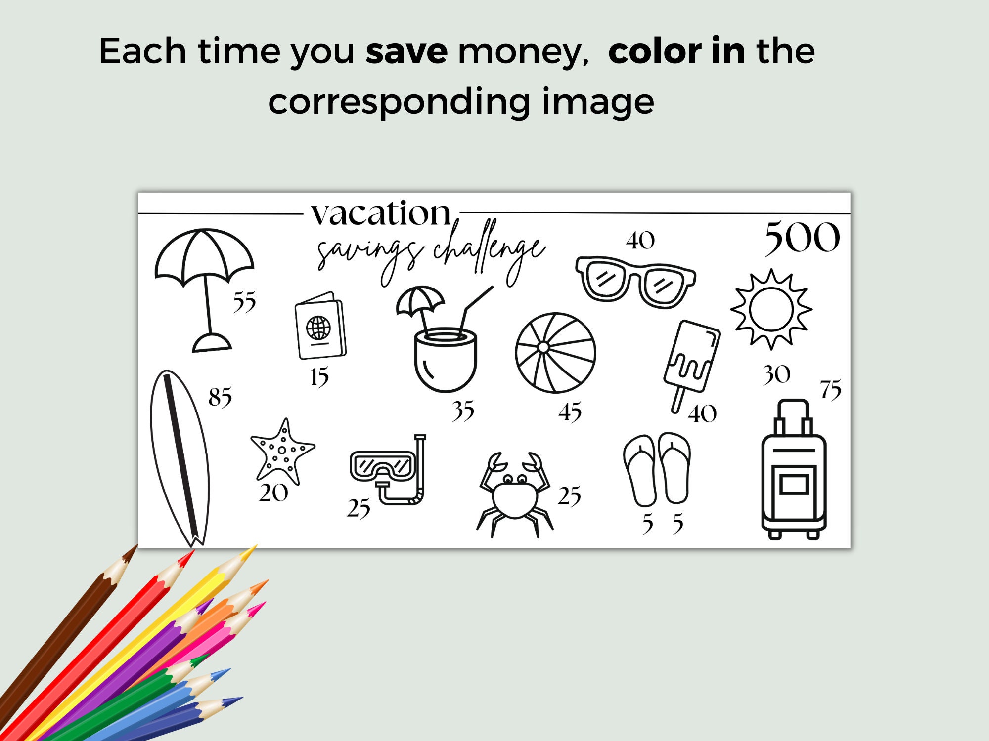 Vacation Savings Challenge A6 Printable for Envelope or Budget Binder ...