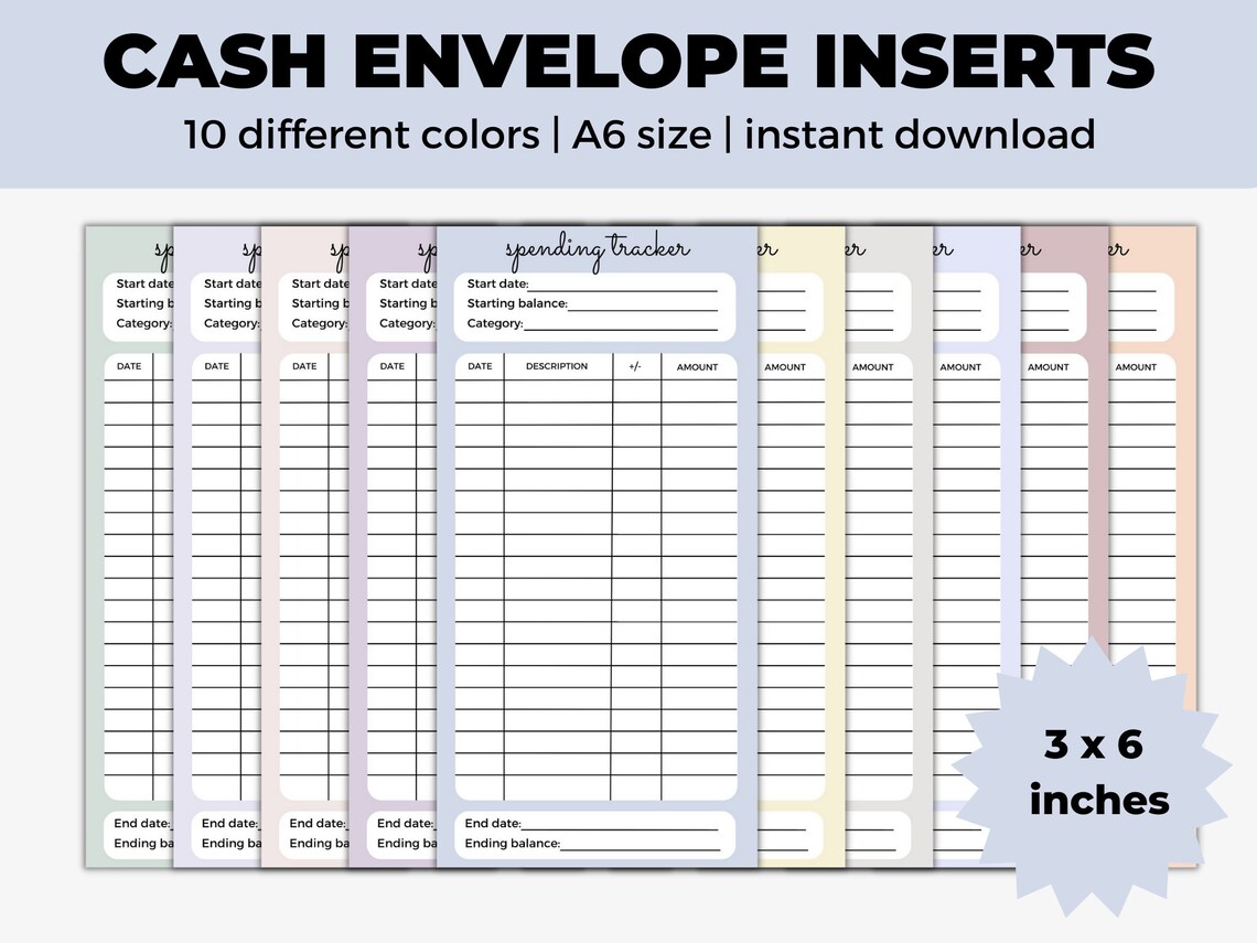 Cash Envelope Inserts | Budget Binder Inserts | A6 Spending Tracker ...