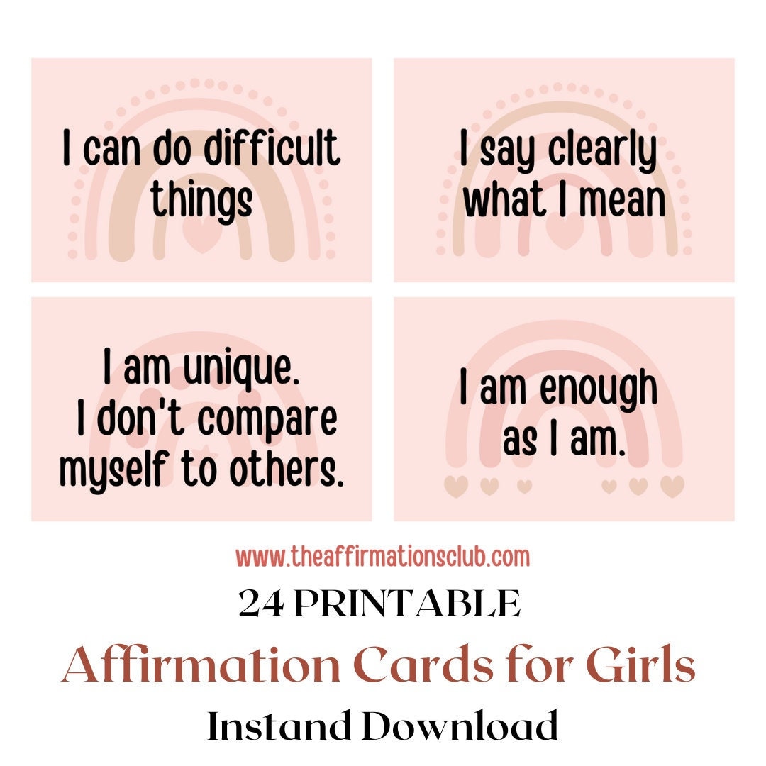Printable Affirmation Cards for Girls| 24 Printable Cards to Remind Our ...