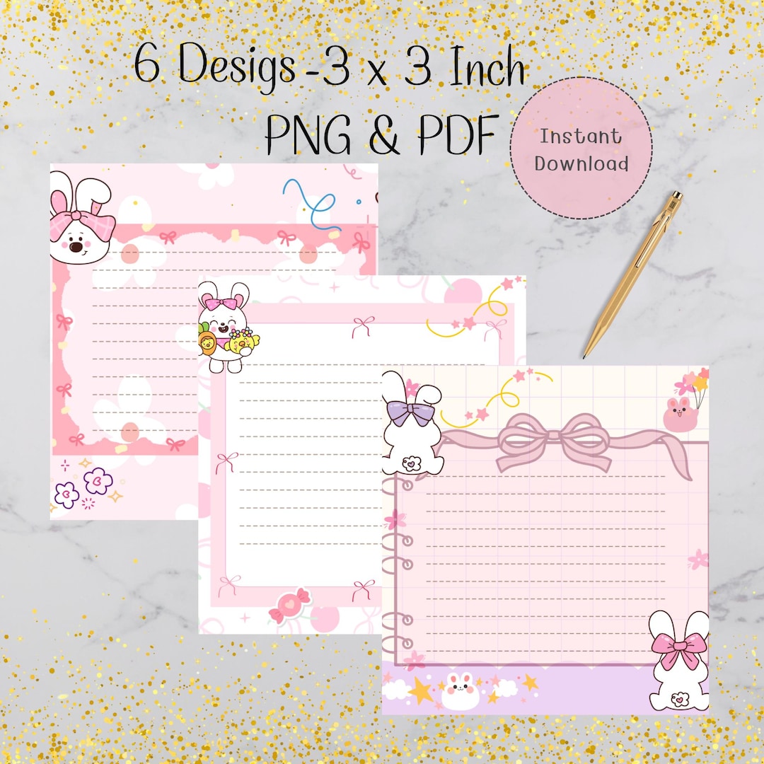 Memo Pad Printable, Rabbit Style, 3x3 Inch, 6 Desings (PNG & PDF) - Etsy