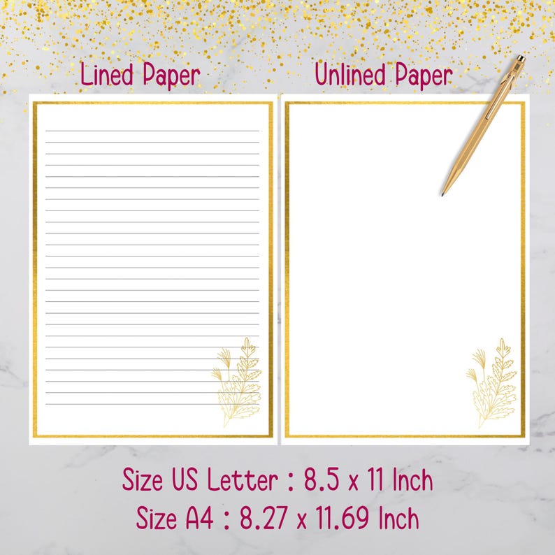 Printable Paper With Gold Flowers Stationery,flower Writing Paper ...