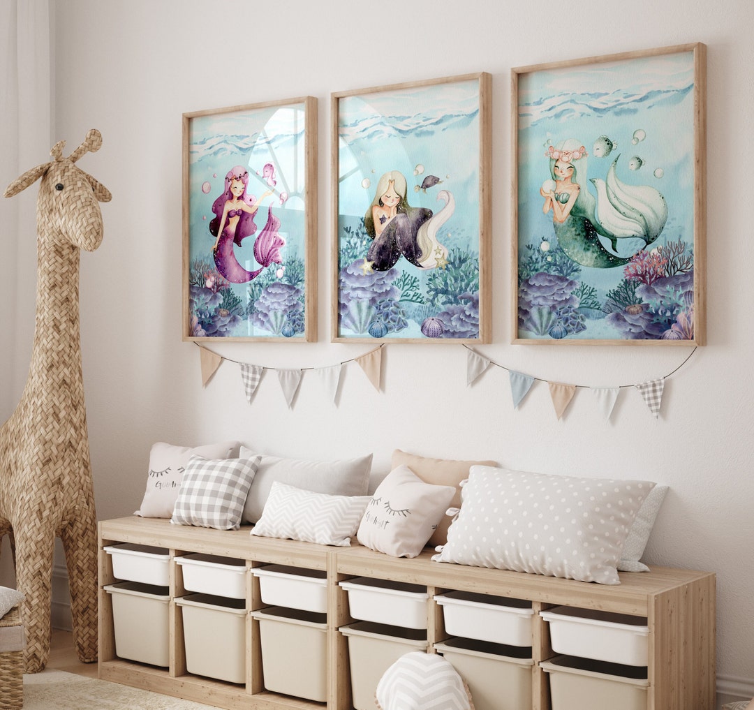 Mermaid Nautical Sea Wall Art, Mermaid Prints, Printable Art for Girls ...