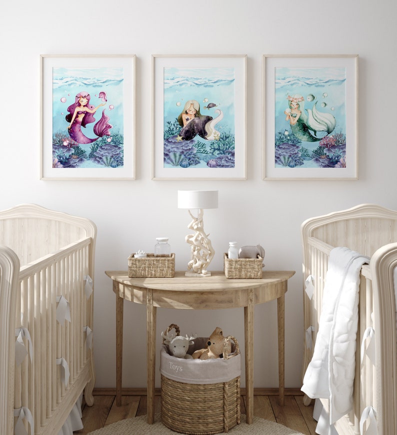 Mermaid Nautical Sea Wall Art Mermaid Prints Printable Art - Etsy