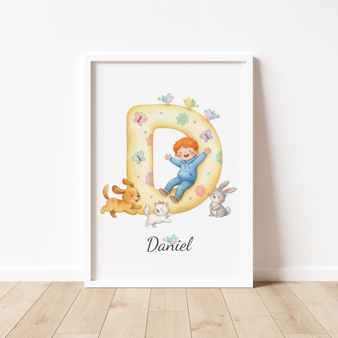 Personalized Alphabet Name Print for Baby Boy | Watercolor Initial Wall ...