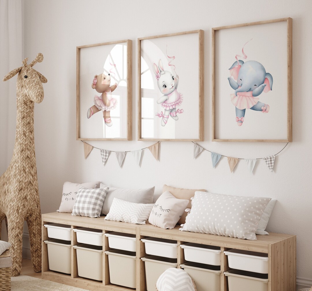 Ballerina Bear, Bunny and Elephant Nursery Print, Girl Room Printable ...