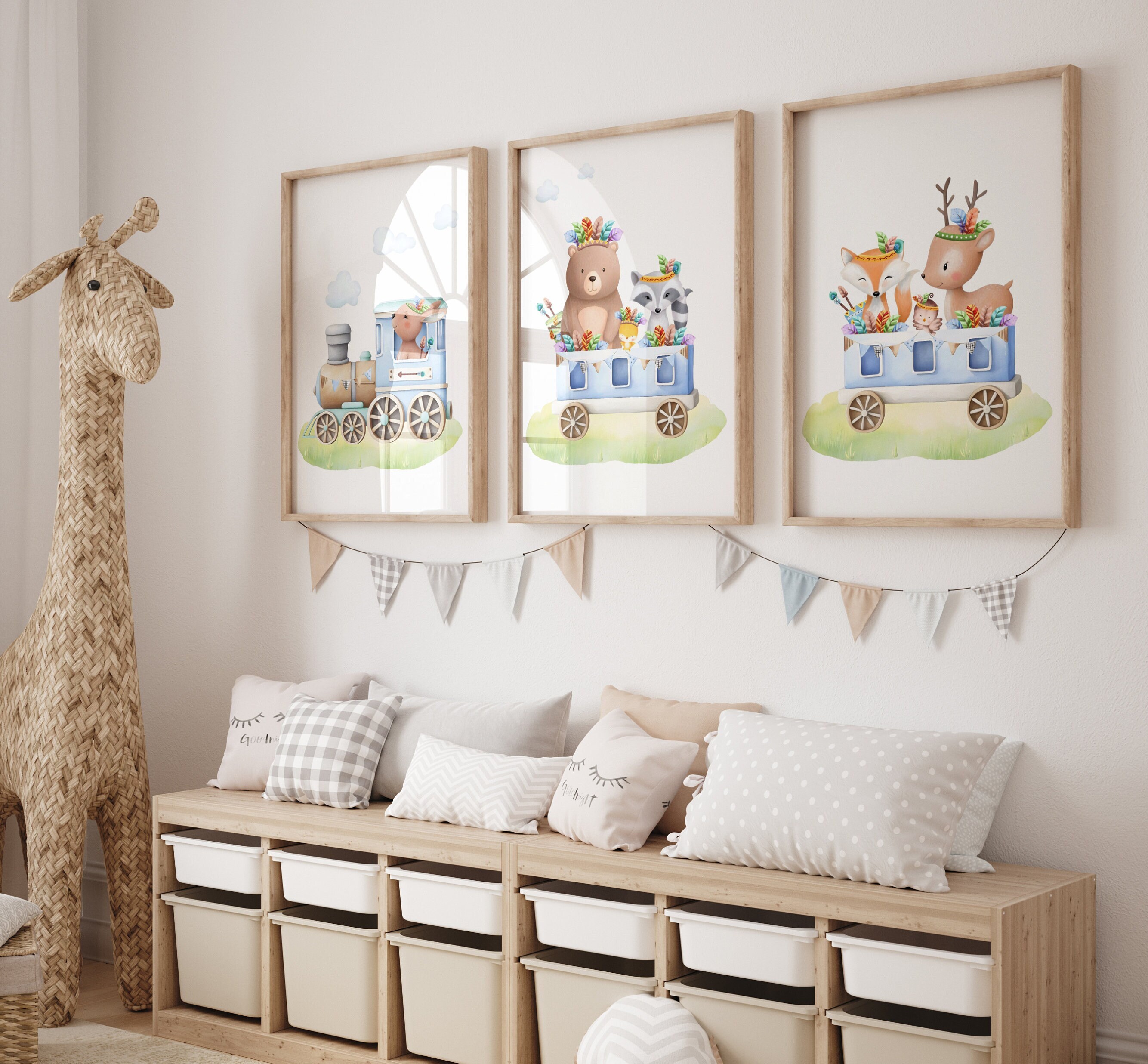 Tribal Woodland Animal Nursery Decor, Train Nursery Print, Boho Forest ...