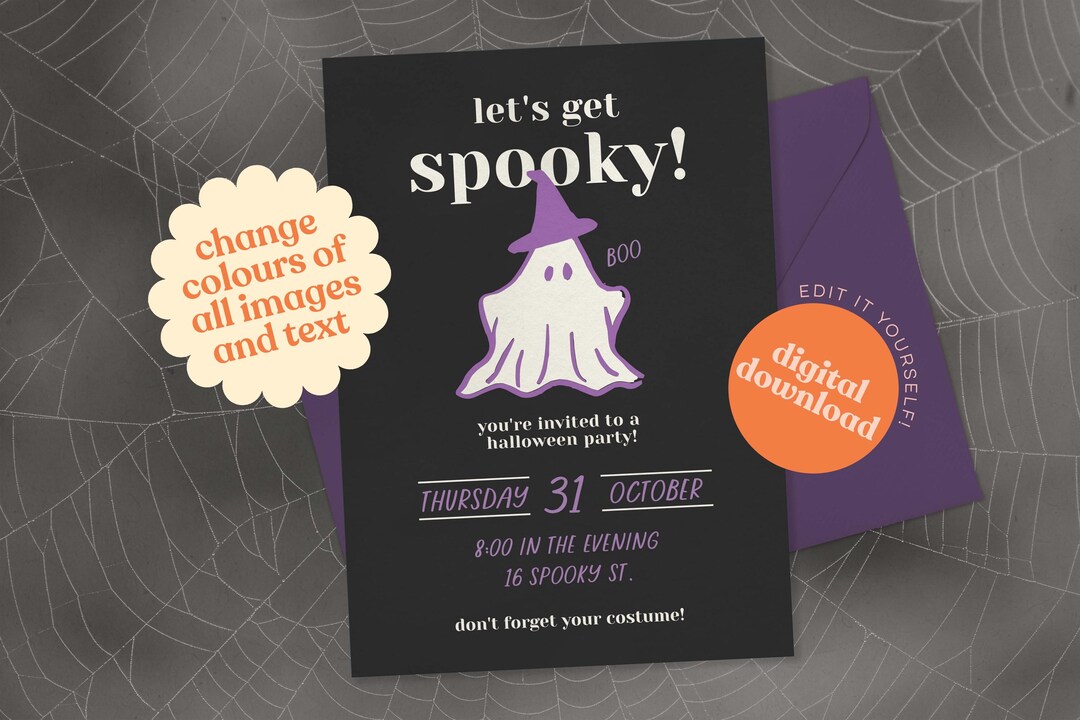 Editable Halloween Party Invitation Template, Let's Get Spooky, Costume ...