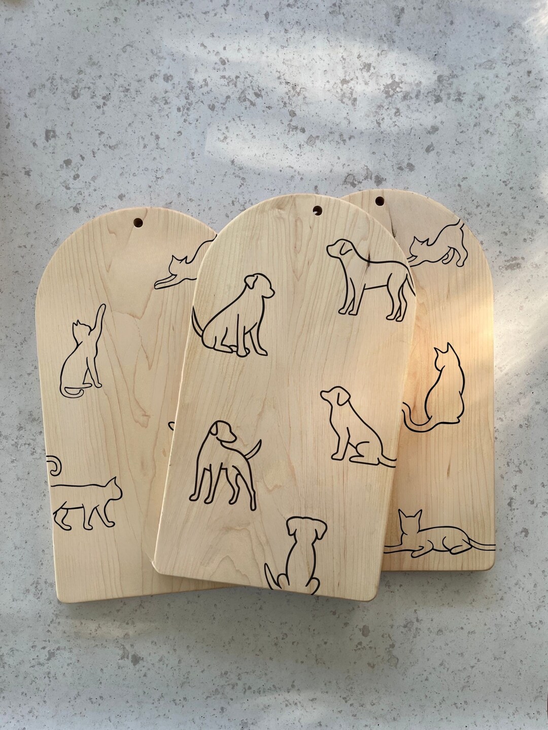 Cat, Dog Maple Charcuterie Board | Arched Serving Tray | Cheese Platter ...