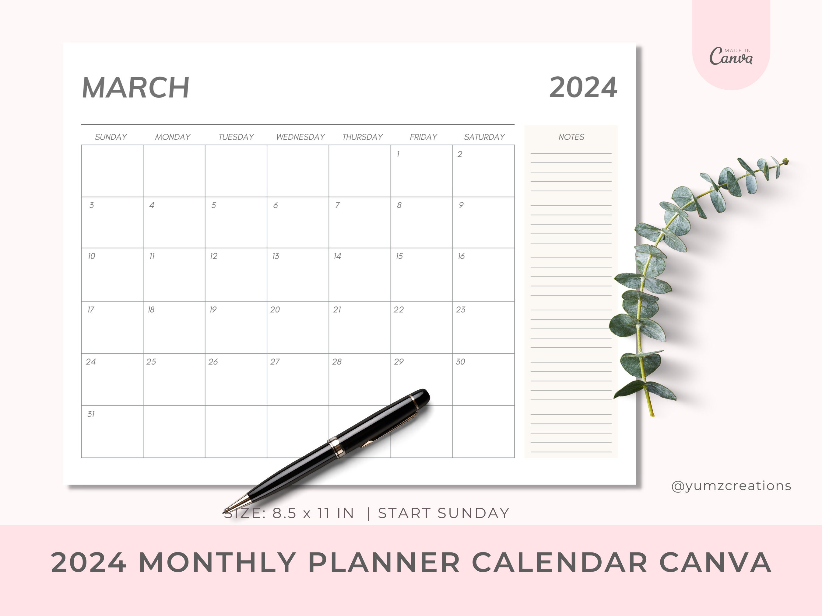 2024 Monthly Planner Calendar Canva Canva Templates Editable - Etsy