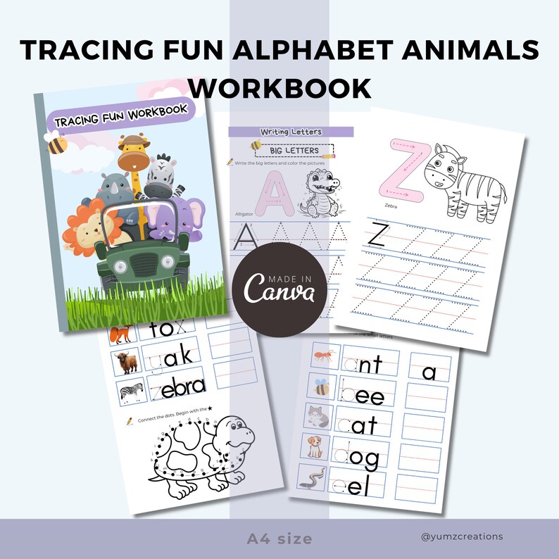Editable Tracing Fun Alphabet Animals Workbook I Size: A4 I Canva ...