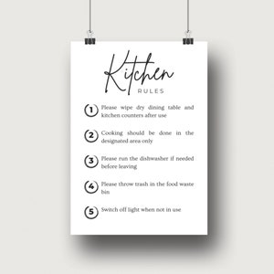 Editable Kitchen Rules Template, VRBO Home Kitchen Sign, Airbnb Kitchen ...