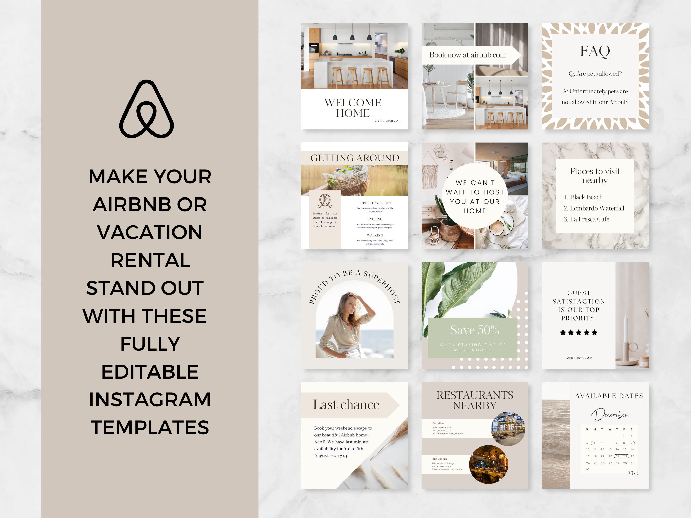 Airbnb Instagram Post Template, Vacation Rental Social Media Pack, VRBO ...