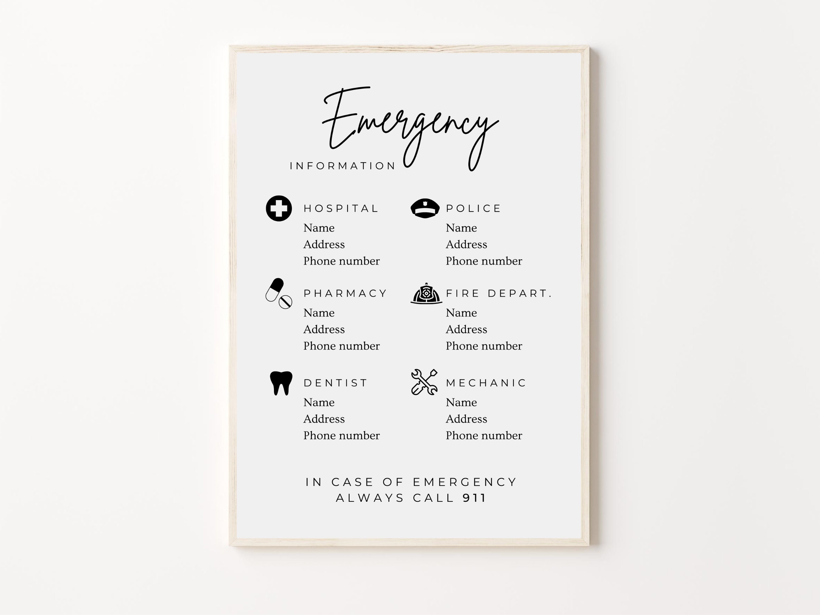 Emergency Information Template, Editable Emergency Information Sign ...