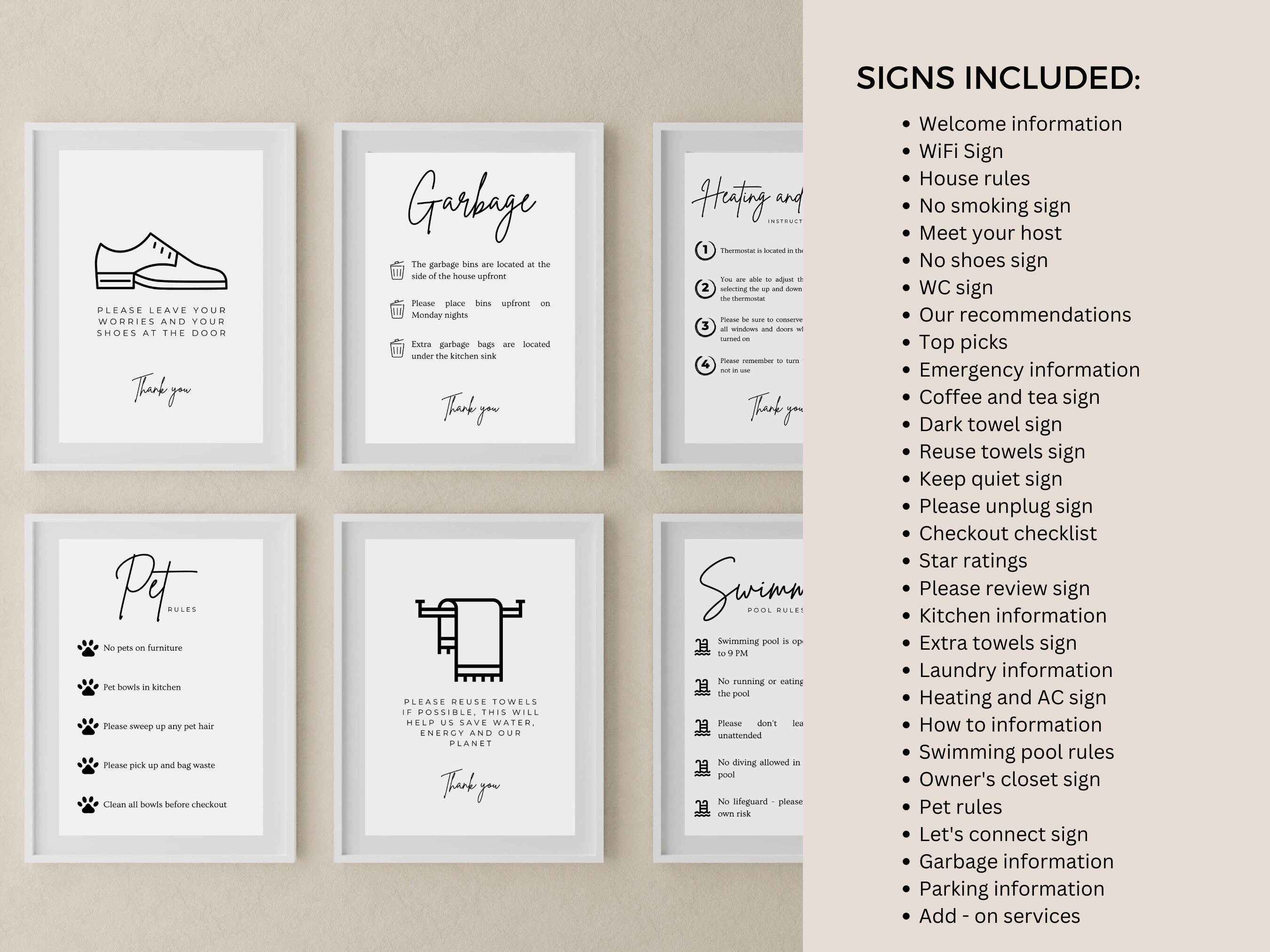 Airbnb Sign Bundle, Editable Airbnb Signage, Vacation Rental Posters ...