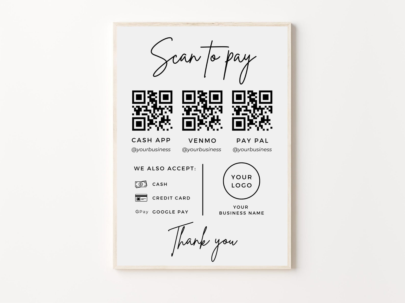 Editable Scan to Pay Sign, QR Code Sign Template, Printable Payment ...