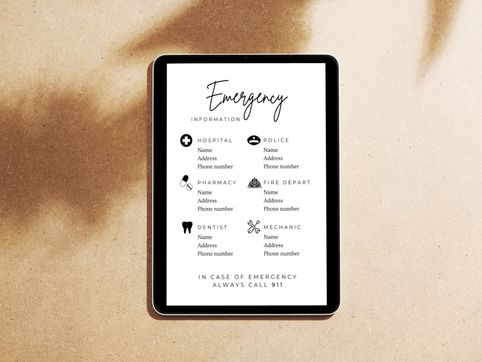Emergency Information Template, Editable Emergency Information Sign ...