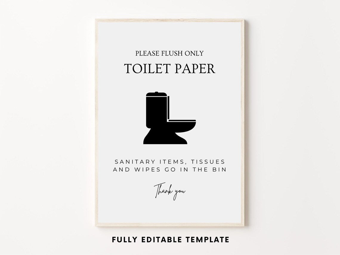 Editable Flush Only Toilet Paper Sign, Airbnb Septic System Sign, VRBO ...