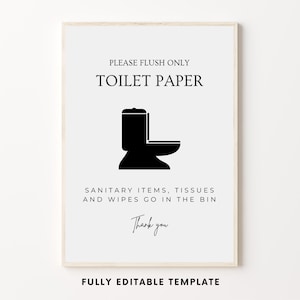 Editable Flush Only Toilet Paper Sign, Airbnb Septic System Sign, VRBO ...