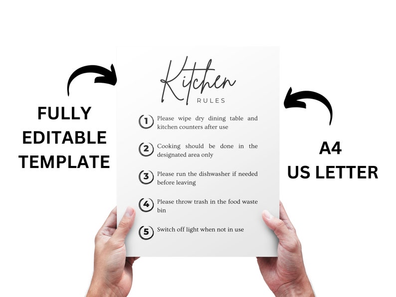 Editable Kitchen Rules Template, VRBO Home Kitchen Sign, Airbnb Kitchen ...
