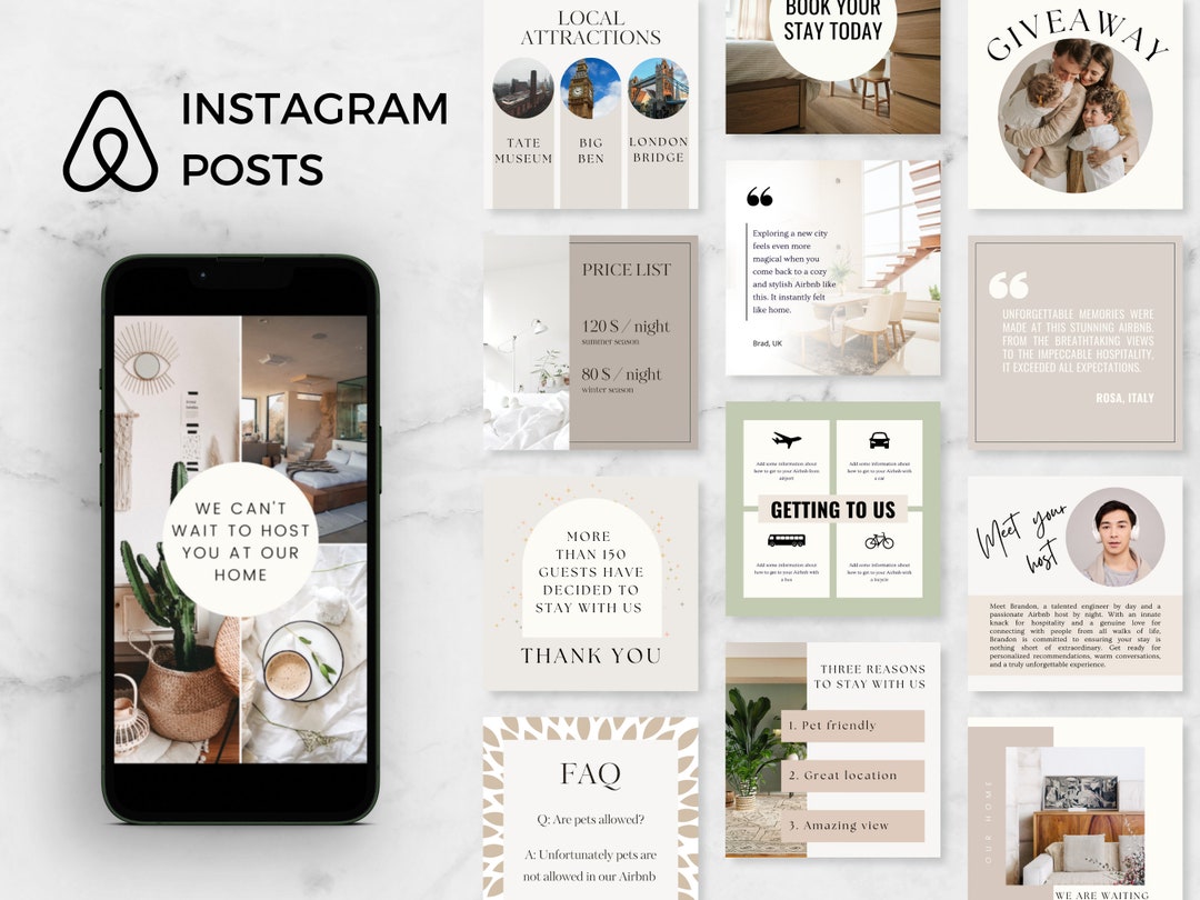 Airbnb Instagram Post Template, Vacation Rental Social Media Pack, VRBO ...