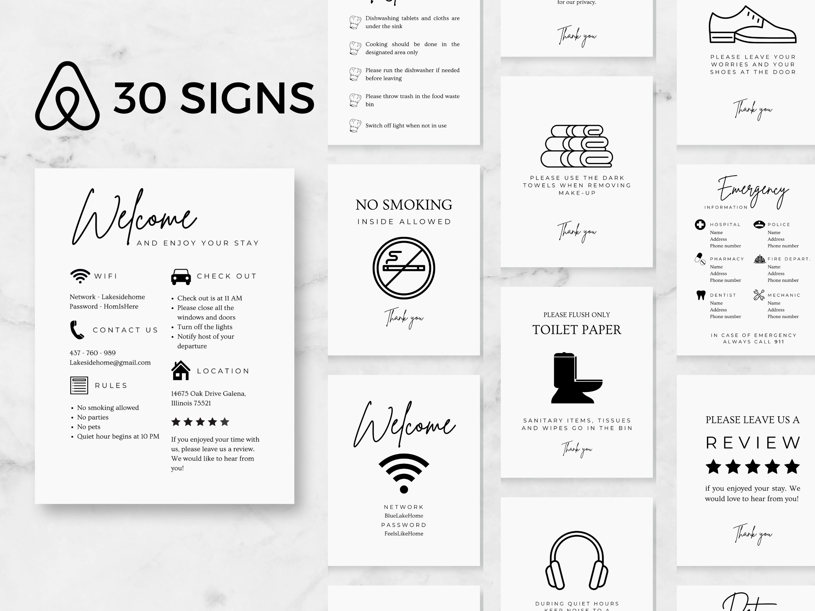 Airbnb Sign Bundle, Editable Airbnb Signage, Vacation Rental Posters ...