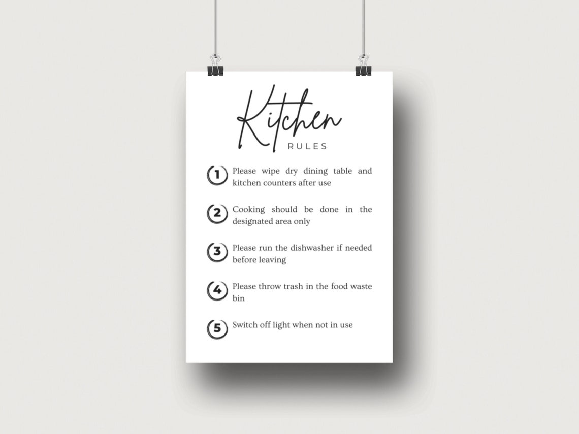 Editable Kitchen Rules Template Vrbo Home Kitchen Sign Airbnb Kitchen