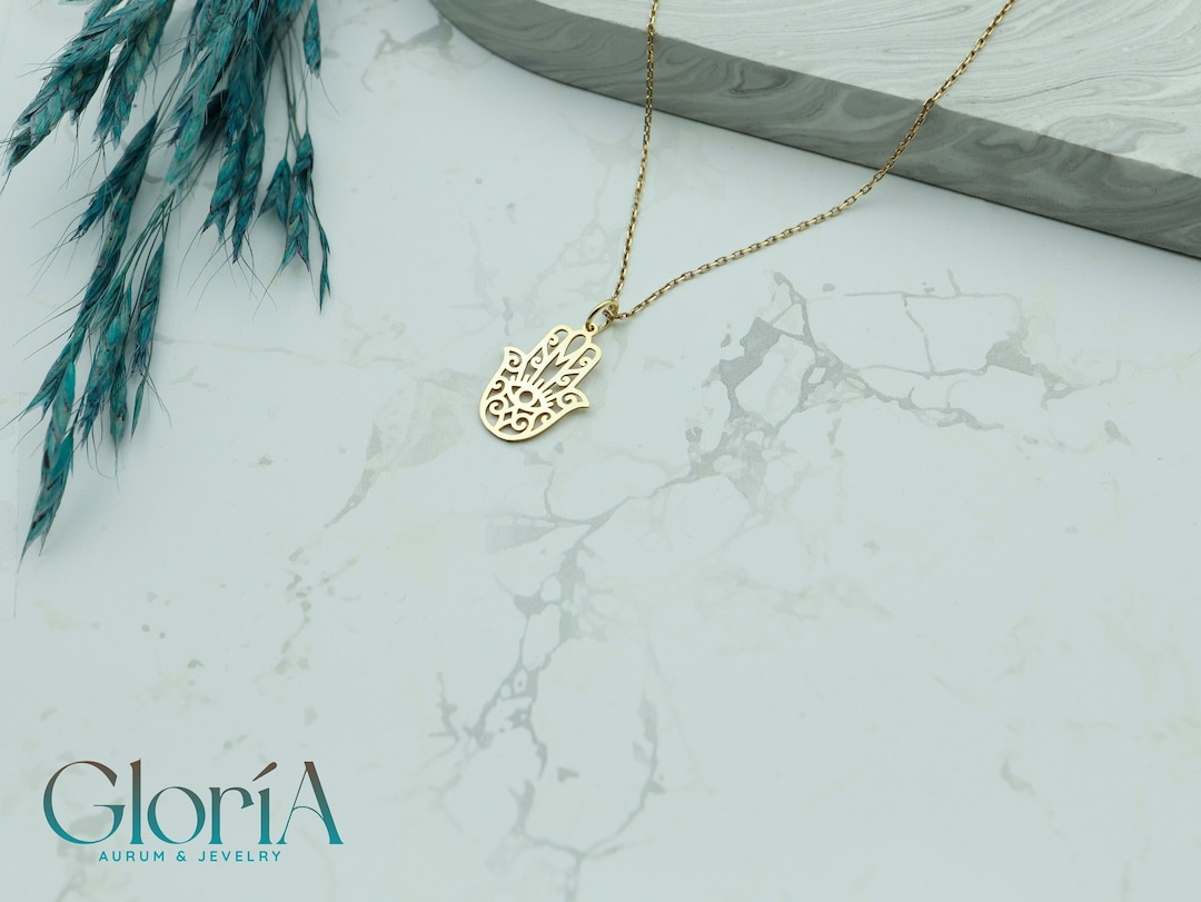 Buy 14K Solid Gold Hamsa Hand of Fatima, Hamsa Necklace, Hand of God ...