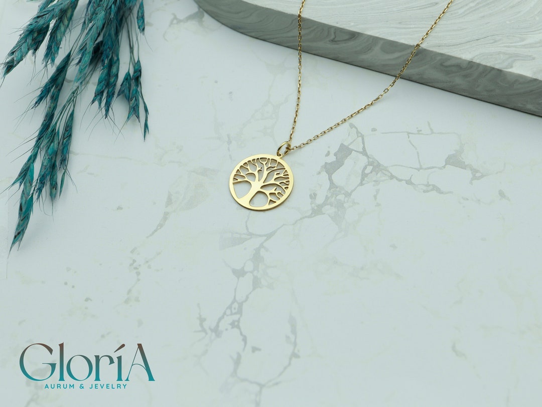 14K Solid Gold Tree of Life Necklace: Diamond Family Tree Pendant - Etsy