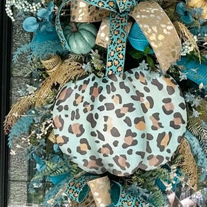 Large Blue Leopard Print Fall Swag, Blue Pumpkin Fall Wreath for Front ...