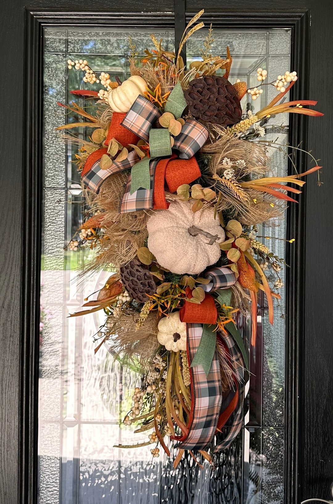Neutral Fall Swag for Front Door, Boho Wreath, Farmhouse Door Decor ...