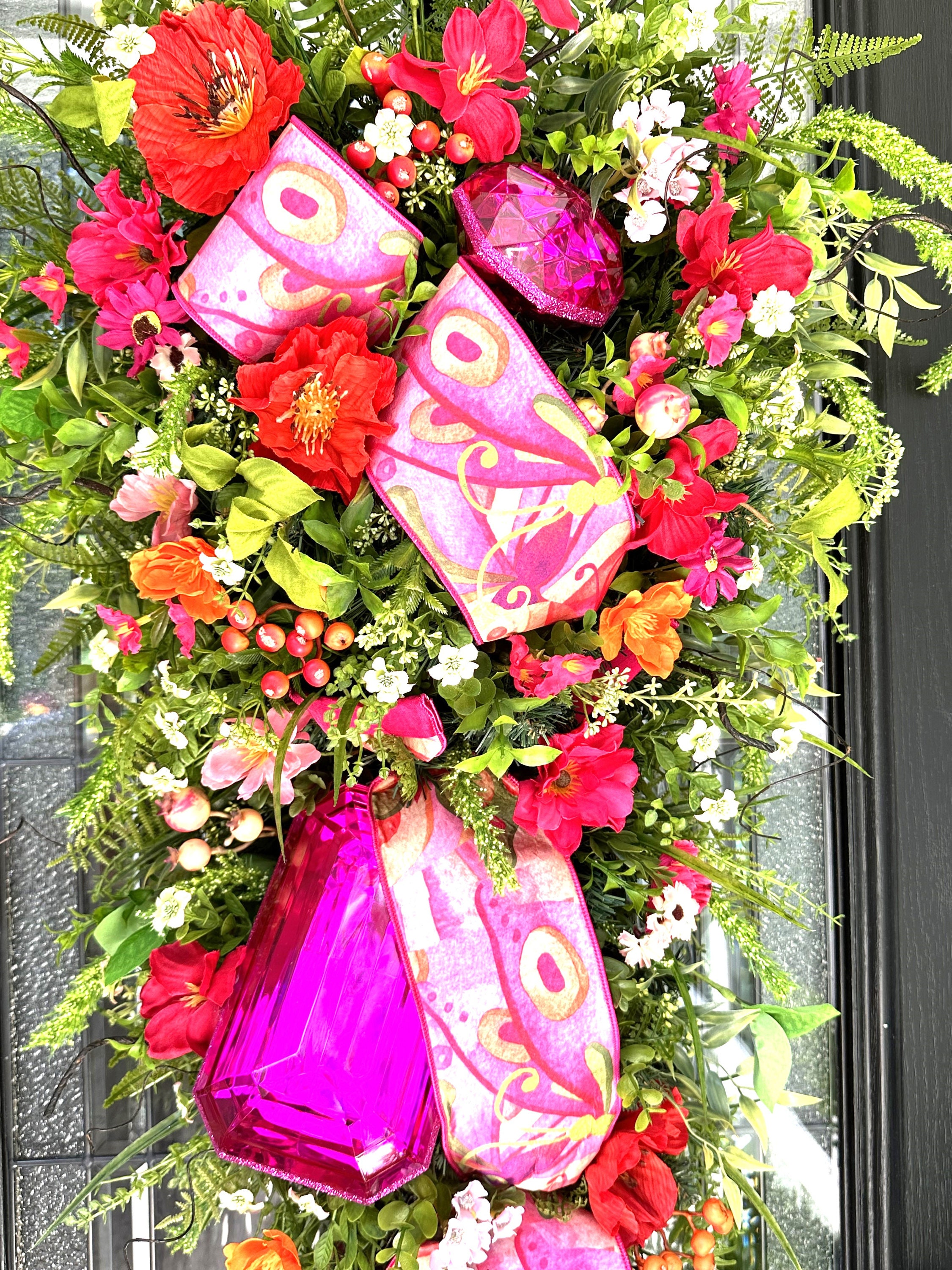 Elegant Pink Swag for Front Door, Spring/summer Gemstone Swag, Pink ...