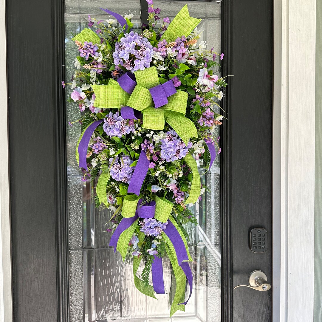 Purple Hydrangea Swag for Front Door, Spring/summer Teardrop Swag ...