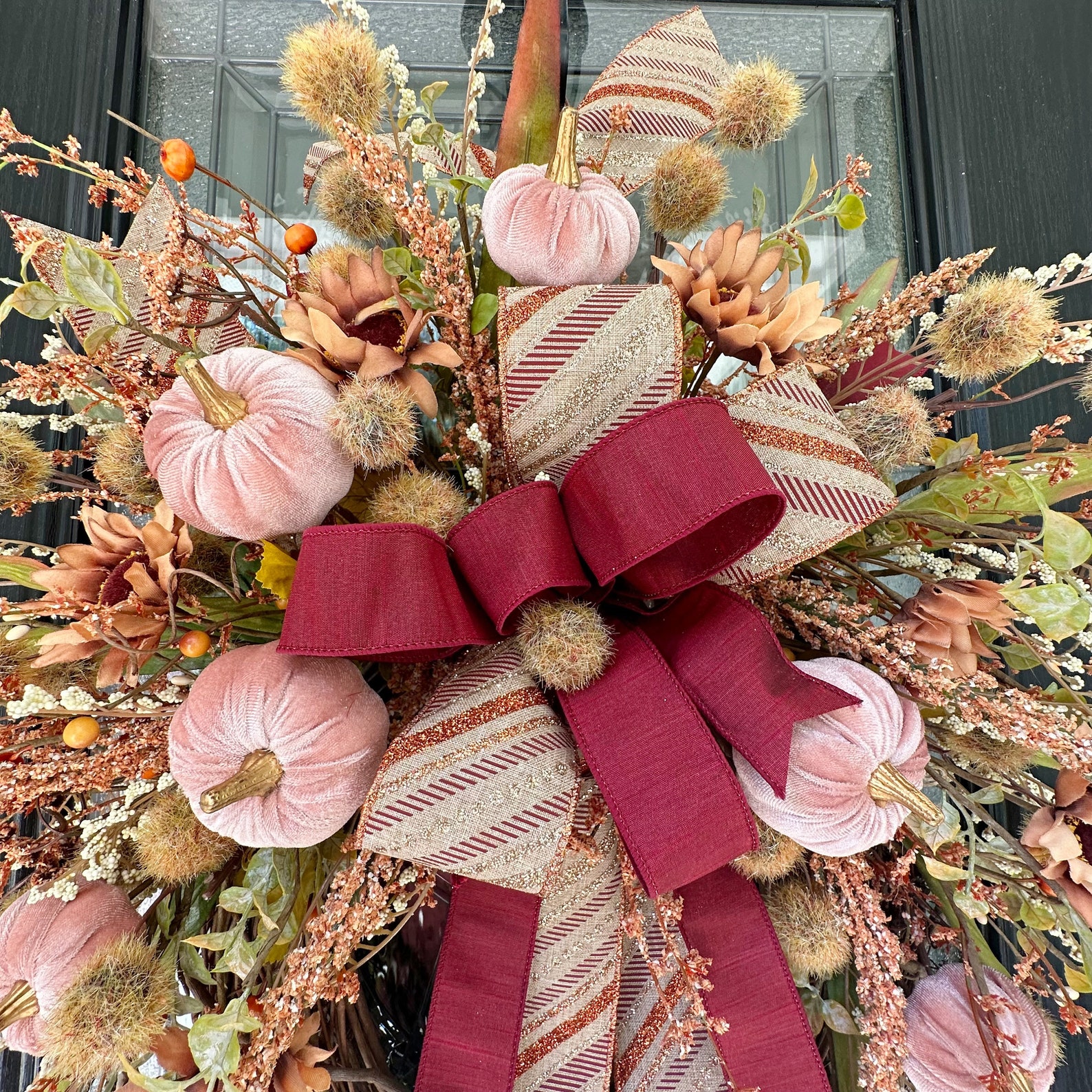 Pink Fall Wreath for Front Door Pink Velvet Pumpkin Wreath - Etsy