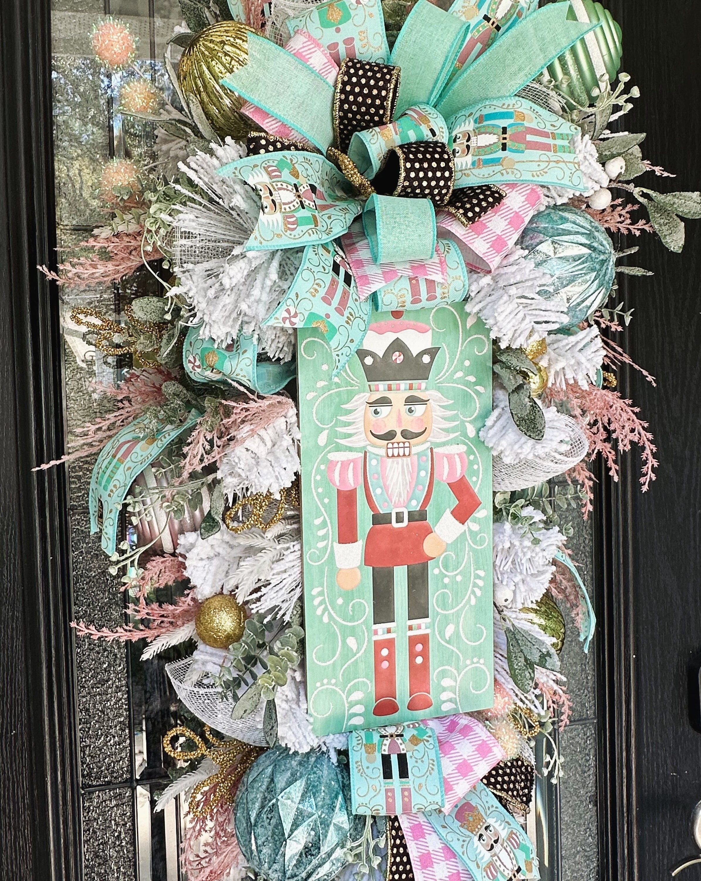 Nutcracker Christmas Swag, Nutcracker Wreath for Front Door, Mint Blue ...